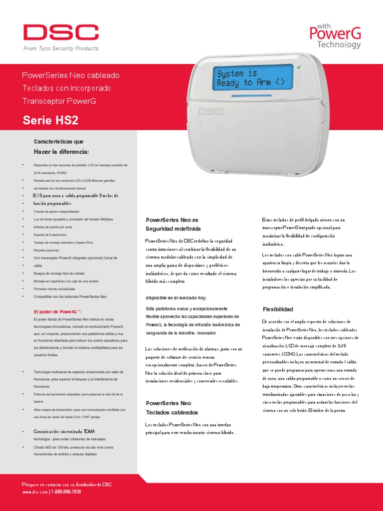 Ficha-De-Especificaciones Teclado LCD Alfanumérico Cableado NEO DSC ...