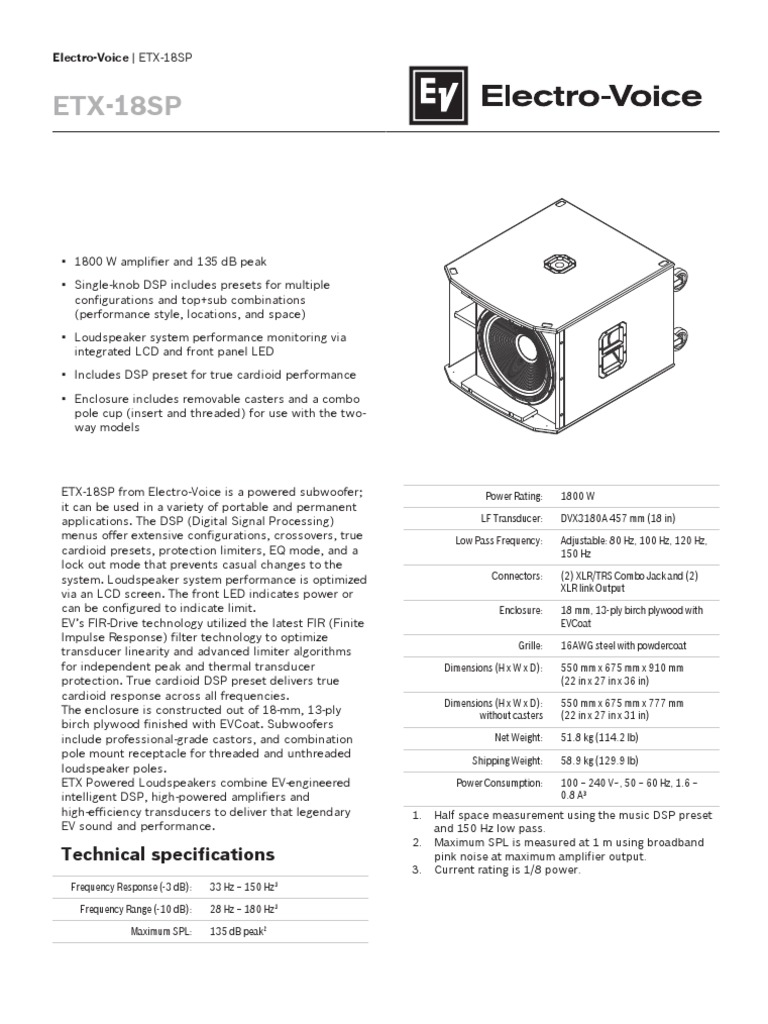ETX-18SP: Technical Specifications | PDF | Loudspeaker | Microphone
