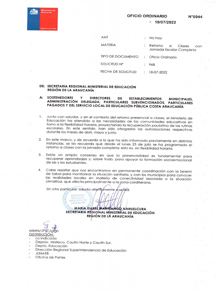 ORD 944 Retorno A Clases Con JEC | PDF