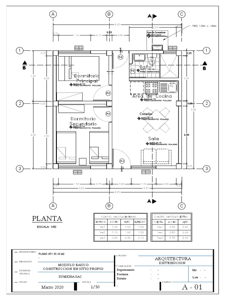 Planos arquitectónicos de vivienda unifamiliar | PDF