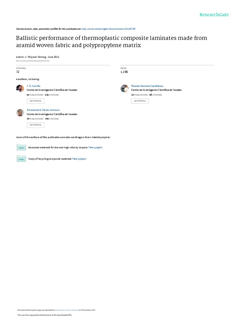 Ballistic Performance of Thermoplastic Composite Laminates Made From ...
