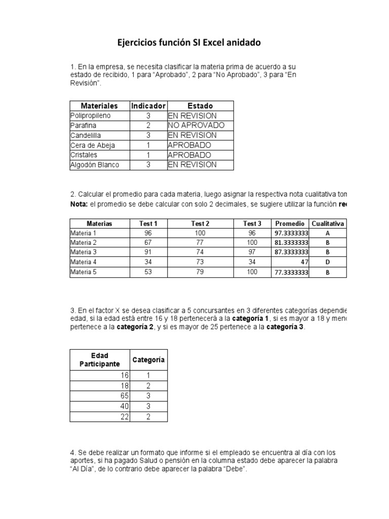 Ejercicios Función Si Anidado | PDF | Asociación de clubes de fútbol ...