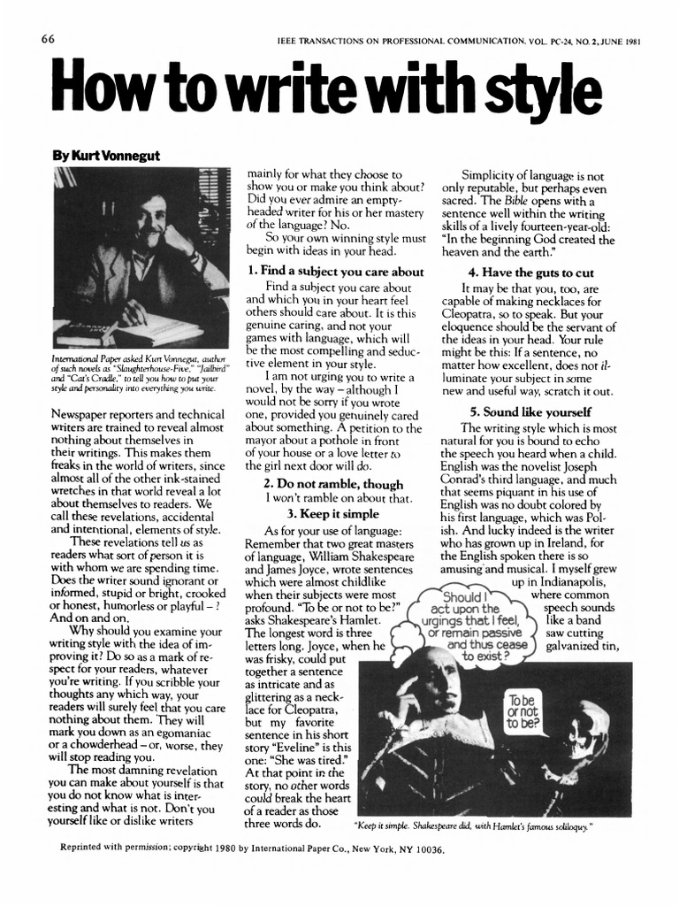 Vonnegut, K.how To Write With Style | PDF | Kurt Vonnegut | English ...