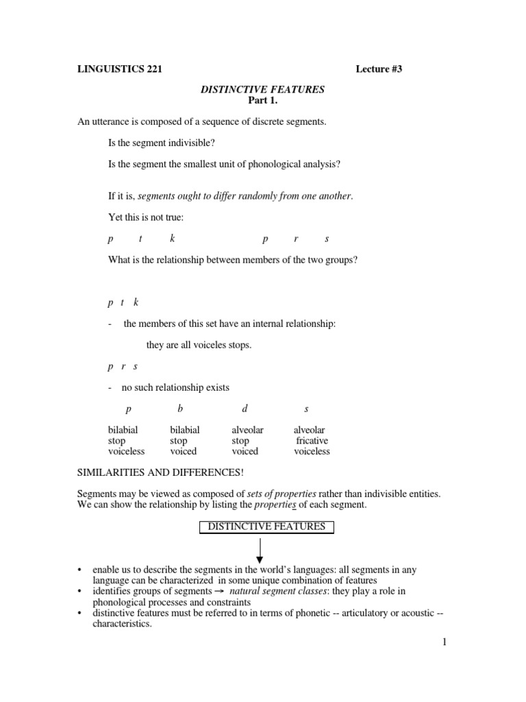 Linguistics 221 Lecture #3: Distinctive Features | PDF | Consonant ...