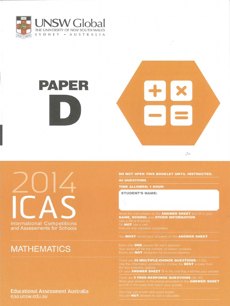 Icas Math 2014 Paper D | PDF