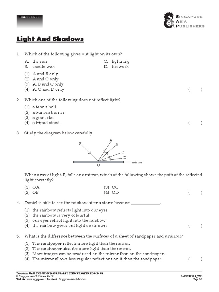 Light and Shadows: P3/4 Science | PDF | Shadow | Mirror
