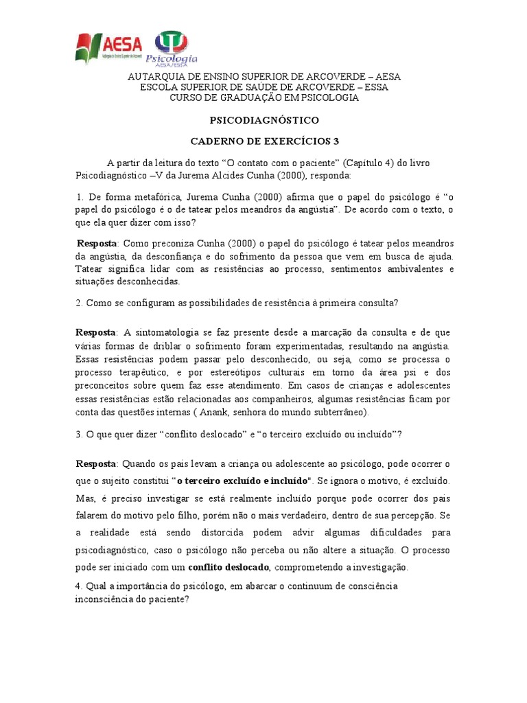 Exercicio 3 - Psicodiagnóstico - Cap 4 | PDF | Psicologia | Mente inconsciente