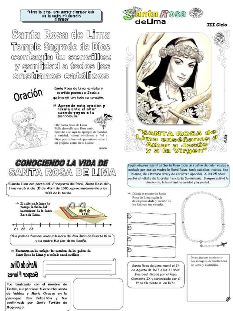 Santa Rosa de Lima Fichas para III Ciclo Primaria | PDF | Iglesia Católica