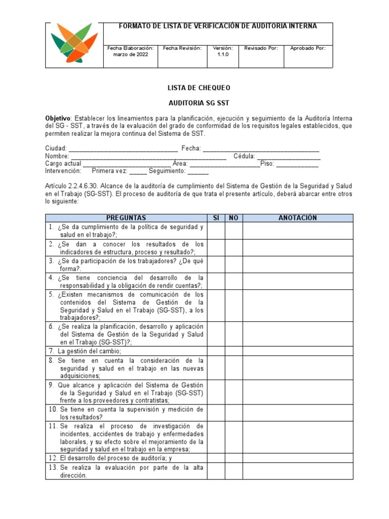 Ejemplo de Lista de Verificación de Auditoría | PDF | Auditoría | Contralor