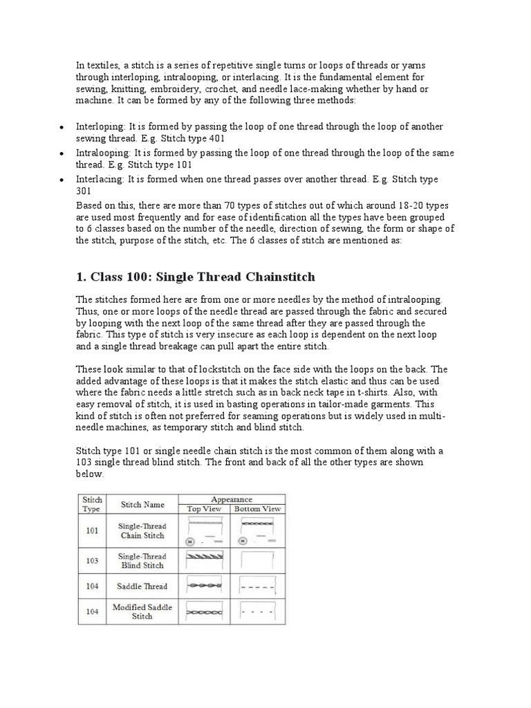 Class 100: Single Thread Chainstitch | PDF | Yarn | Seam (Sewing)