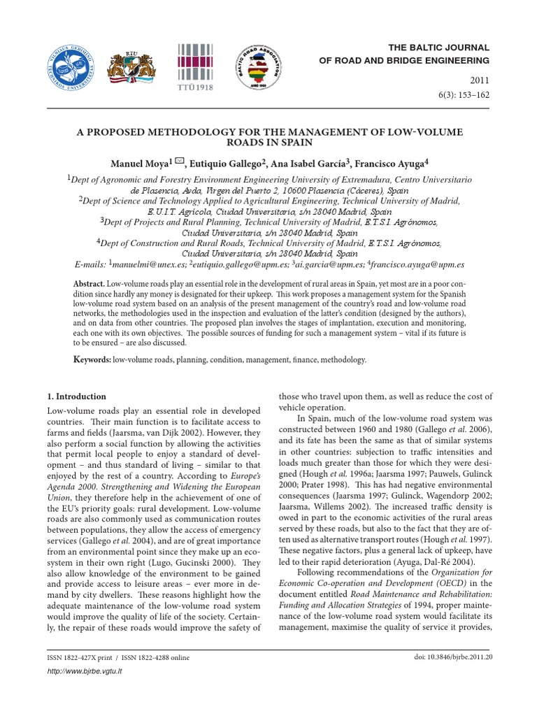 A Proposed Methodology For The Management of Low-Volume Roads in Spain ...
