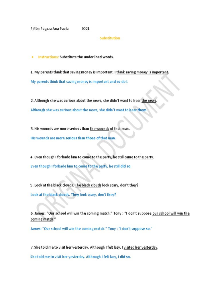 Substitution Exercises for Class 10 | PDF
