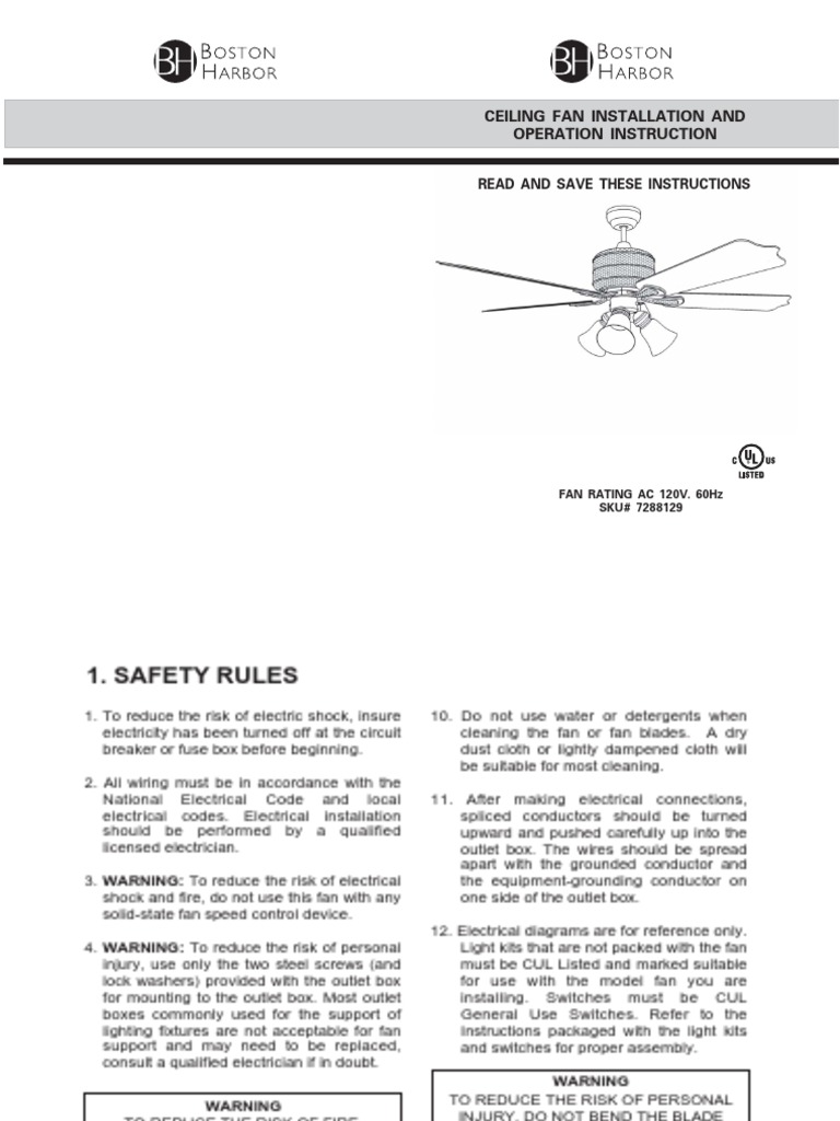 Ceiling Fan Installation and Operation Instruction: Read and Save These ...
