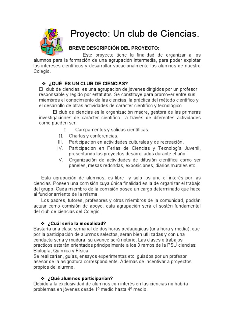 Proyecto Club de Ciencias | PDF | Science | Maestros