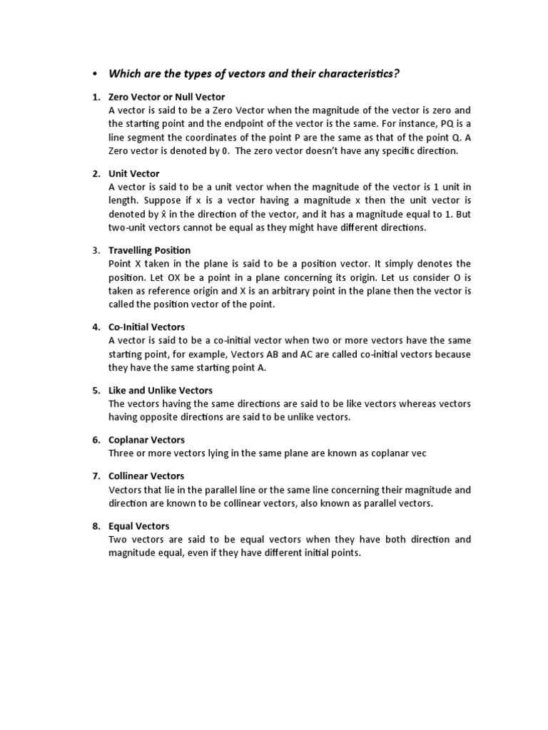 Types and Characteristics of Vectors | PDF