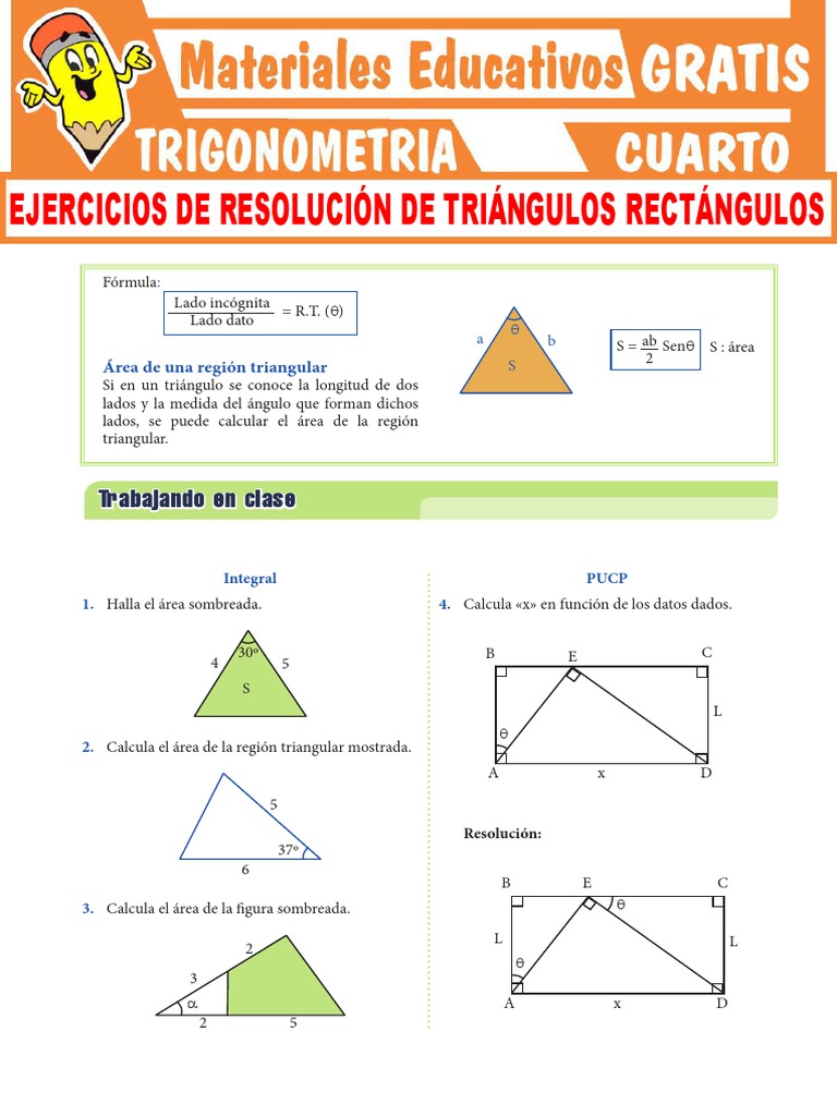 Hoja De Trabajo Con Problemas De Triángulos Rectángulos