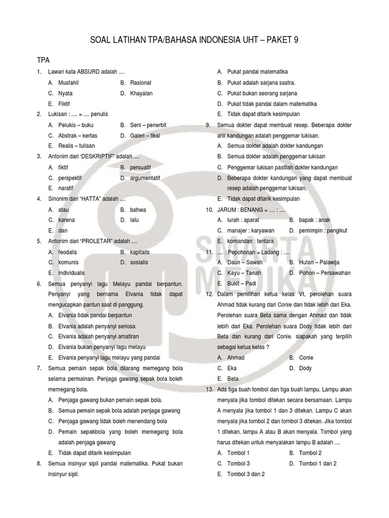 Soal Latihan Tpa Uht Paket 9 | PDF