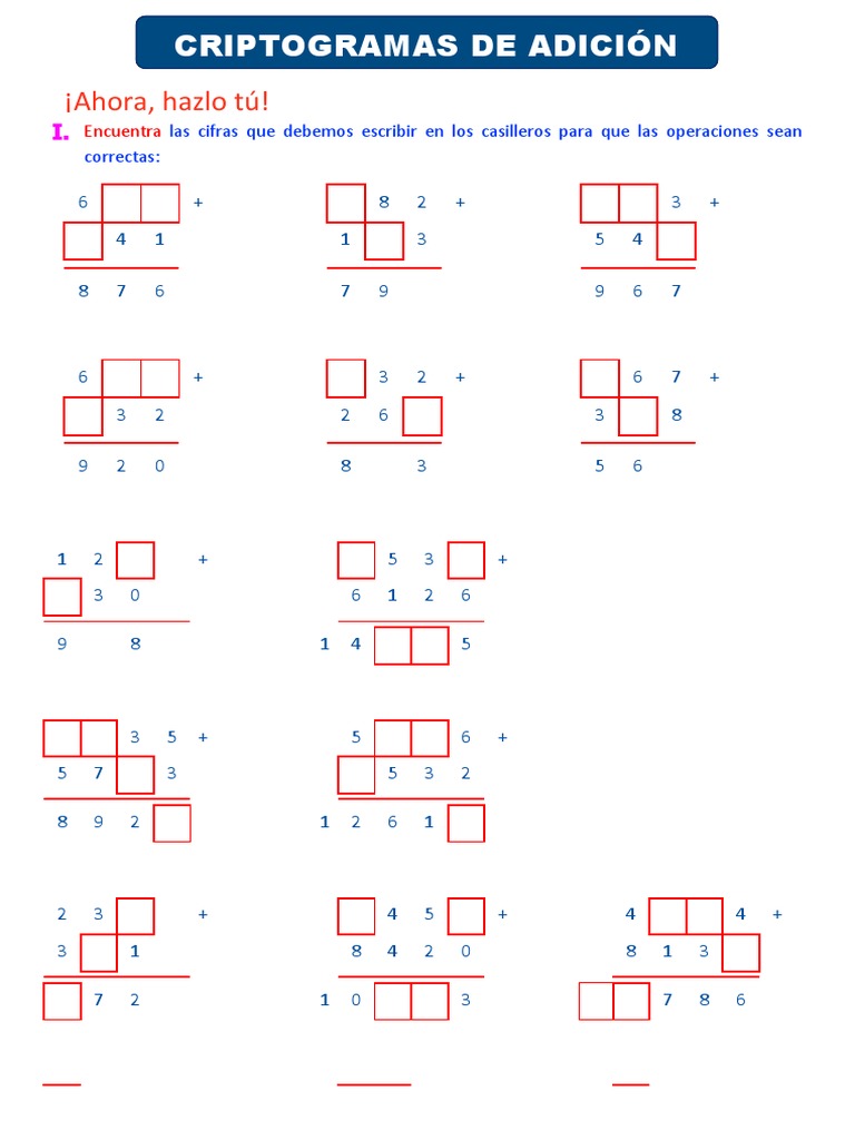 Criptogramas de Adición para Tercer Grado | PDF | Métodos y materiales de enseñanza