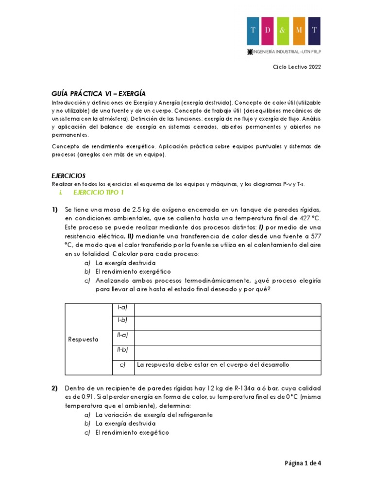 GP Vi - 2022 - Exergía | PDF | Ejercicio | Calor
