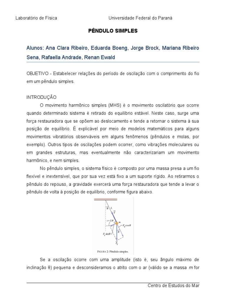 Roteiro 4 - Pendulo Simples | PDF | Pêndulo | Ciências Físicas