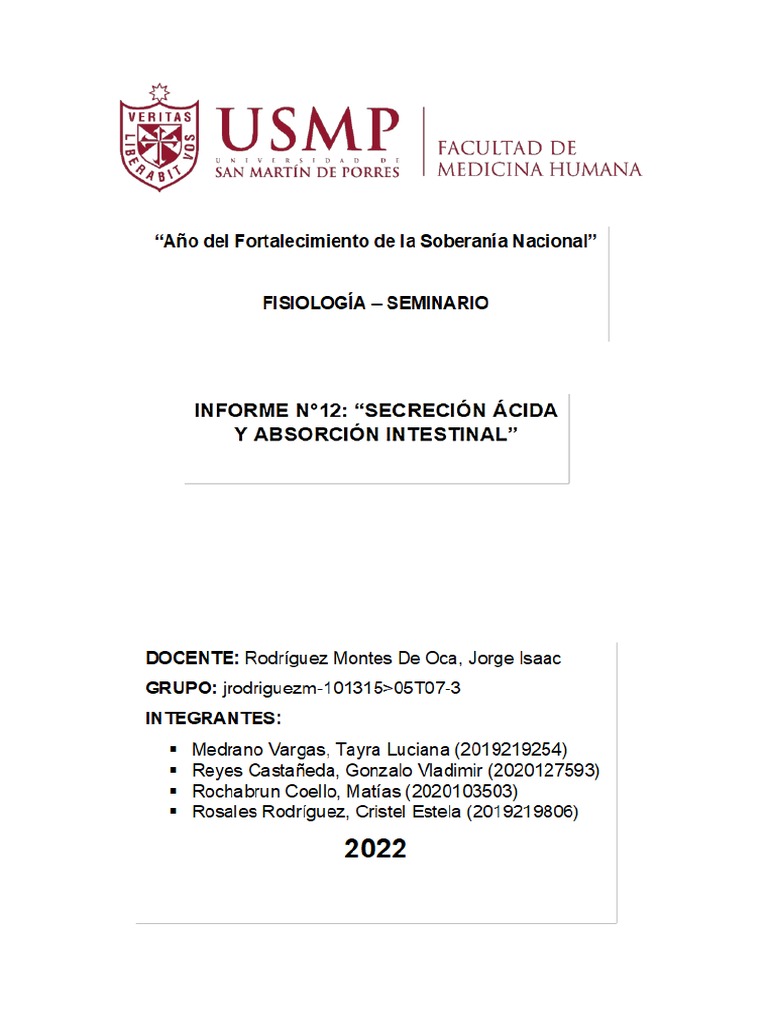 Informe 12 - Fisiología Seminario | PDF | Ciencia y matemáticas