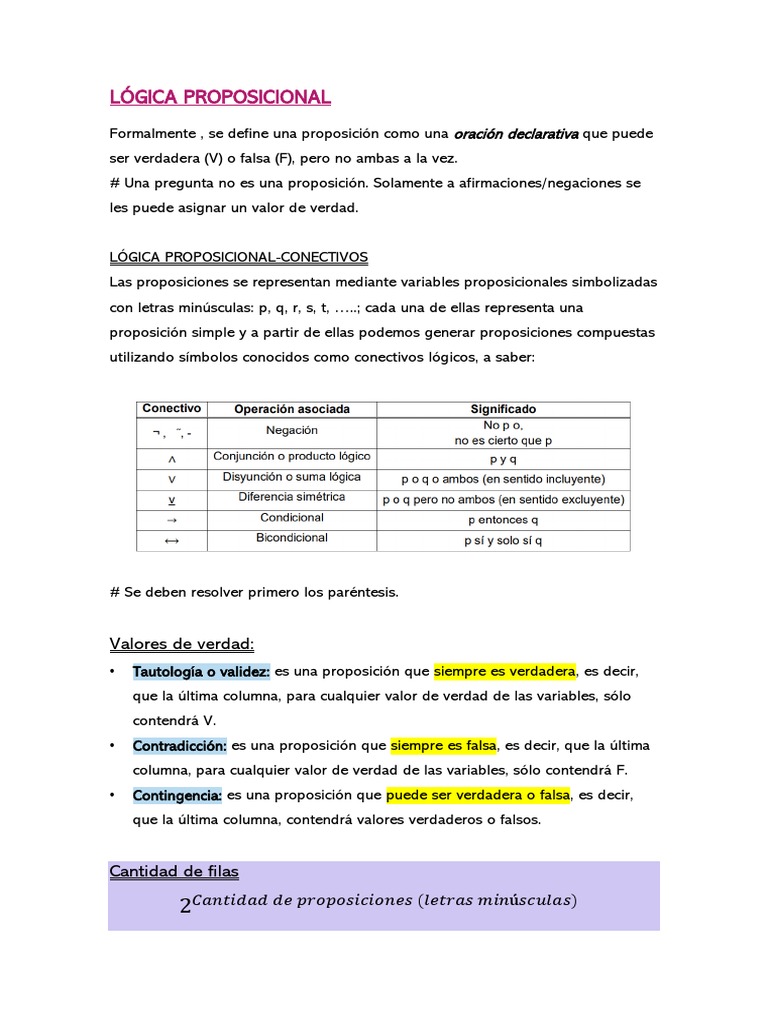 LOGICA PROPOSICIONAL Apunte | PDF | Proposición | Lógica