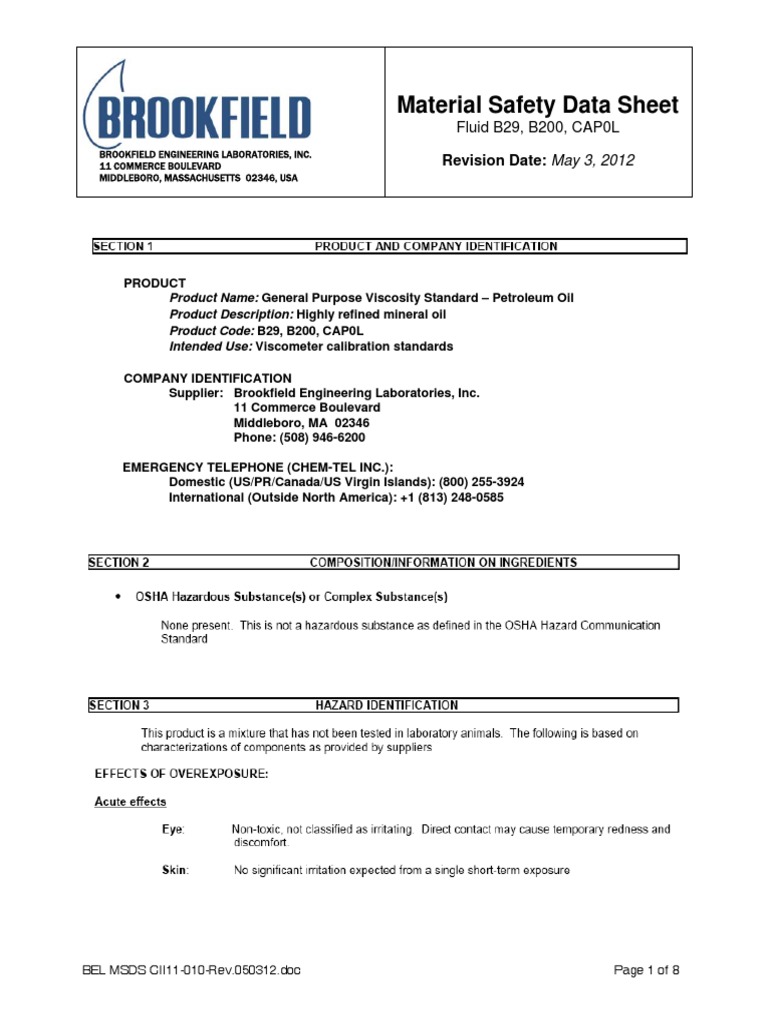 Material Safety Data Sheet: Revision Date: May 3, 2012 | PDF ...
