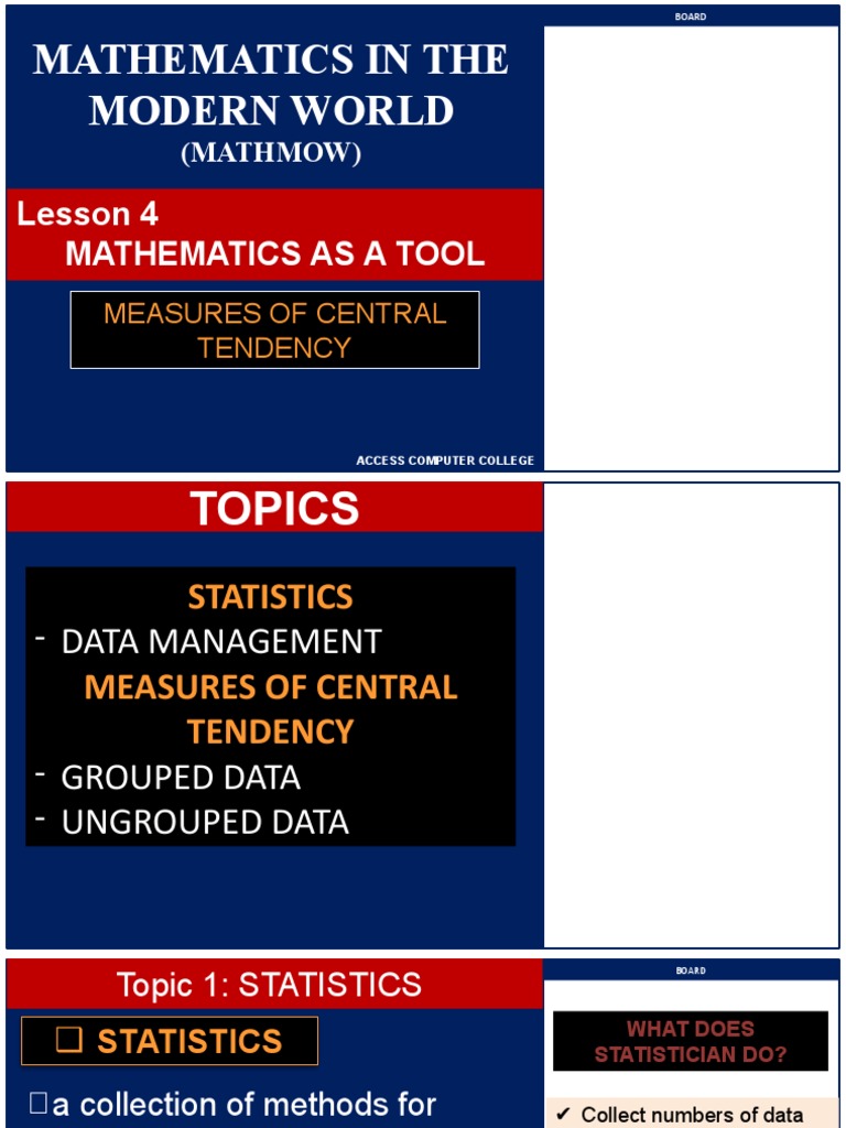 Mathematics in The Modern World: Lesson 4 Mathematics As A Tool | PDF | Mean | Mode (Statistics)