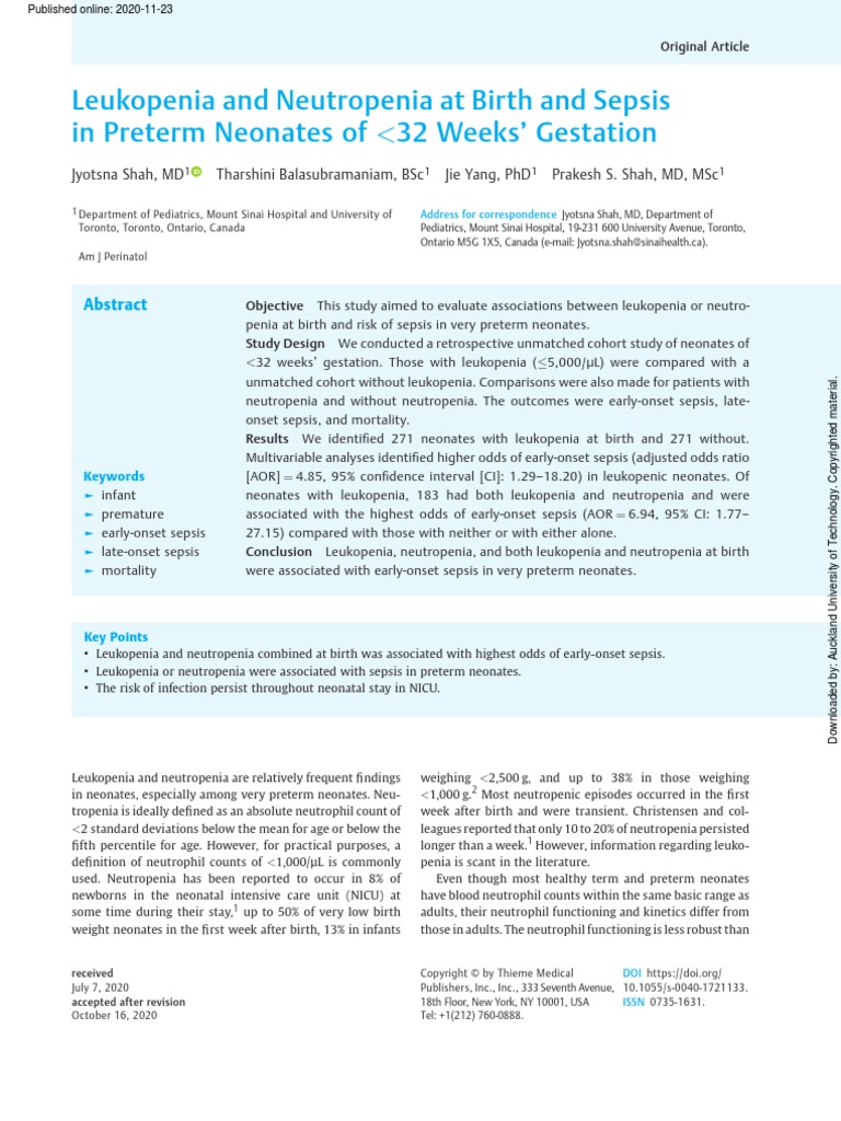 Leukopenia and Neutropenia As A Predictors of Neonatal Sepsis | PDF ...