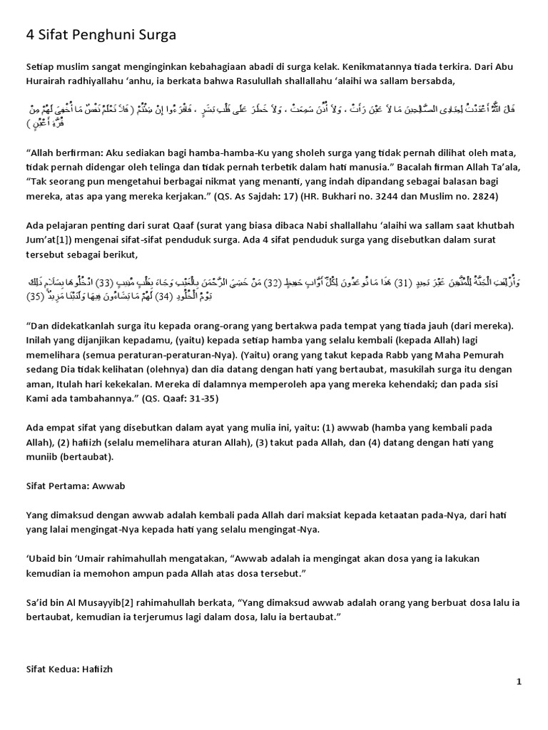 Sifat Penghuni Surga | PDF