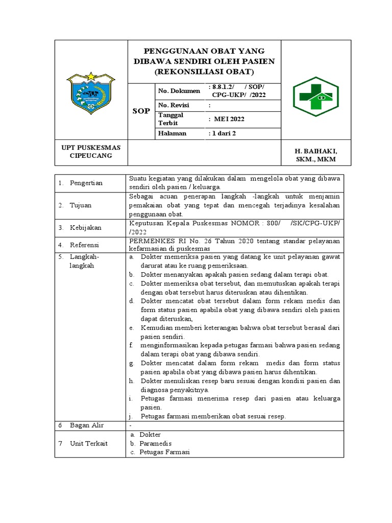 Sop Rekonsiliasi Obat | PDF