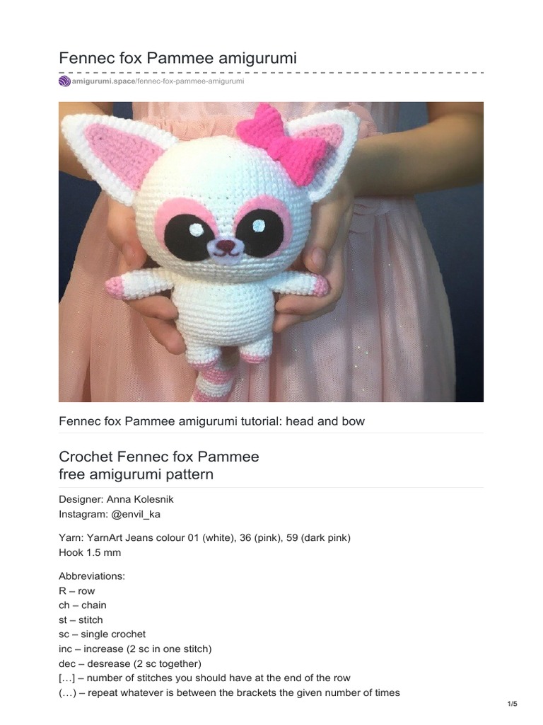 Crochet Fennec Fox Pammee Free Amigurumi Pattern | PDF | Crochet ...