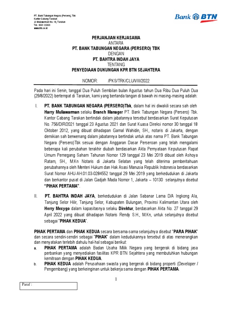 Draft PKS Bahtra Residence | PDF