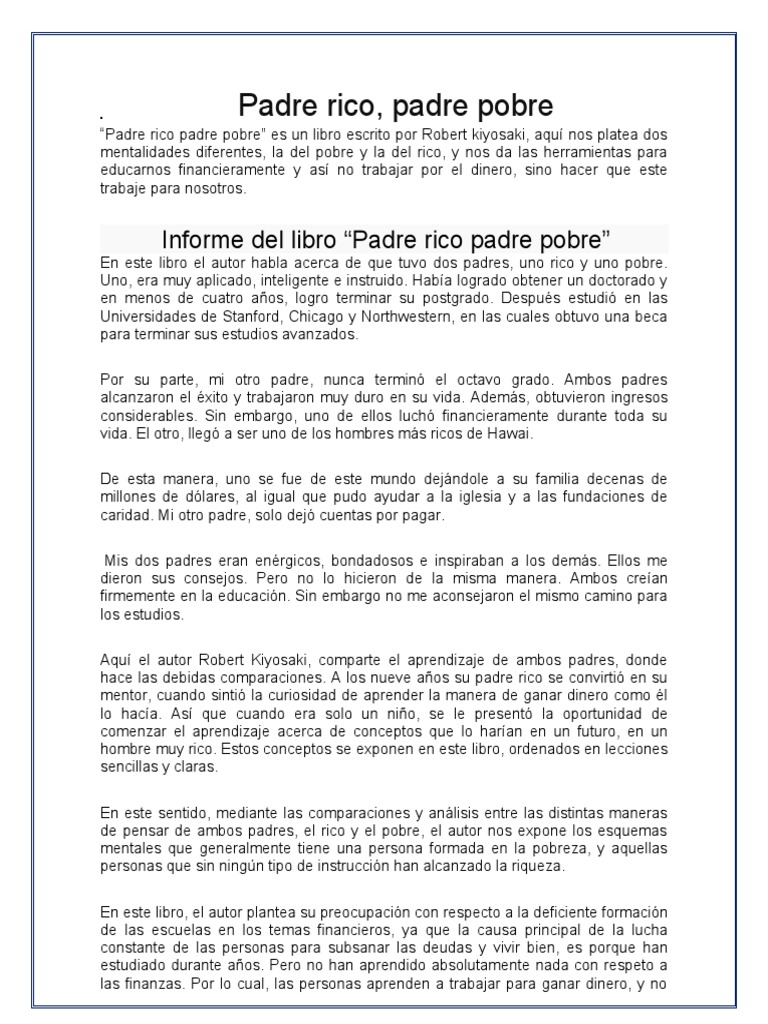 Informe Padre Rico Padre Pobre | PDF | Pobreza | Pobreza e indigencia