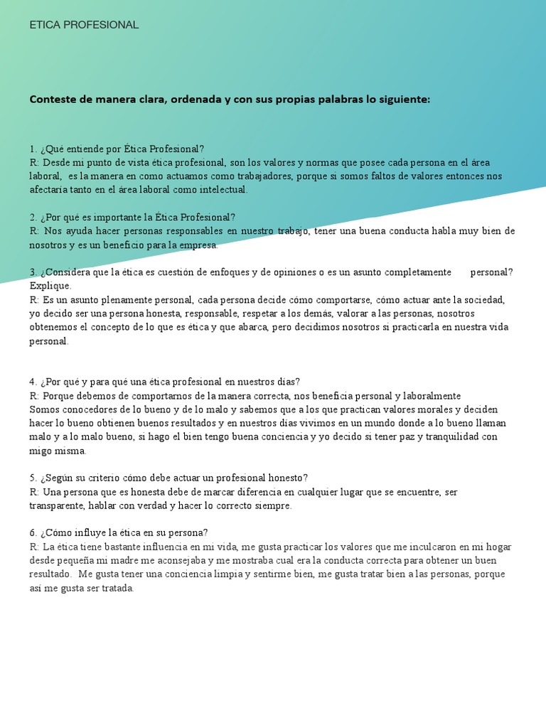 Importancia de la Ética Profesional | PDF | Crecimiento personal y profesional | Relaciones ...