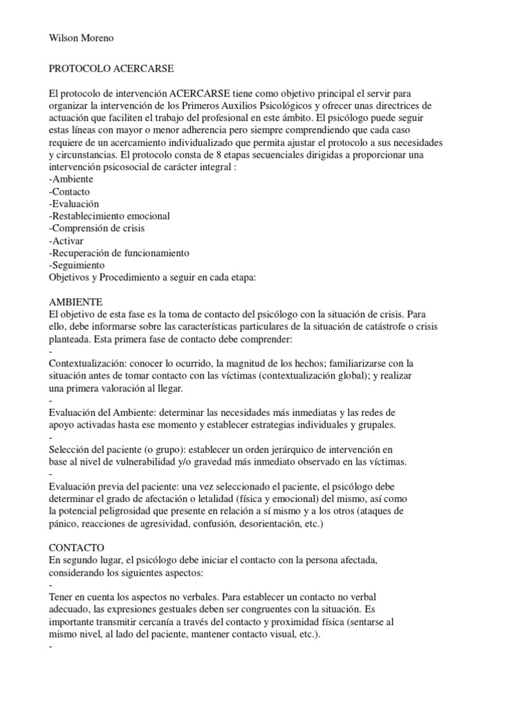 Protocolo ACERCARSE en Primeros Auxilios | PDF | Estrés (biología ...
