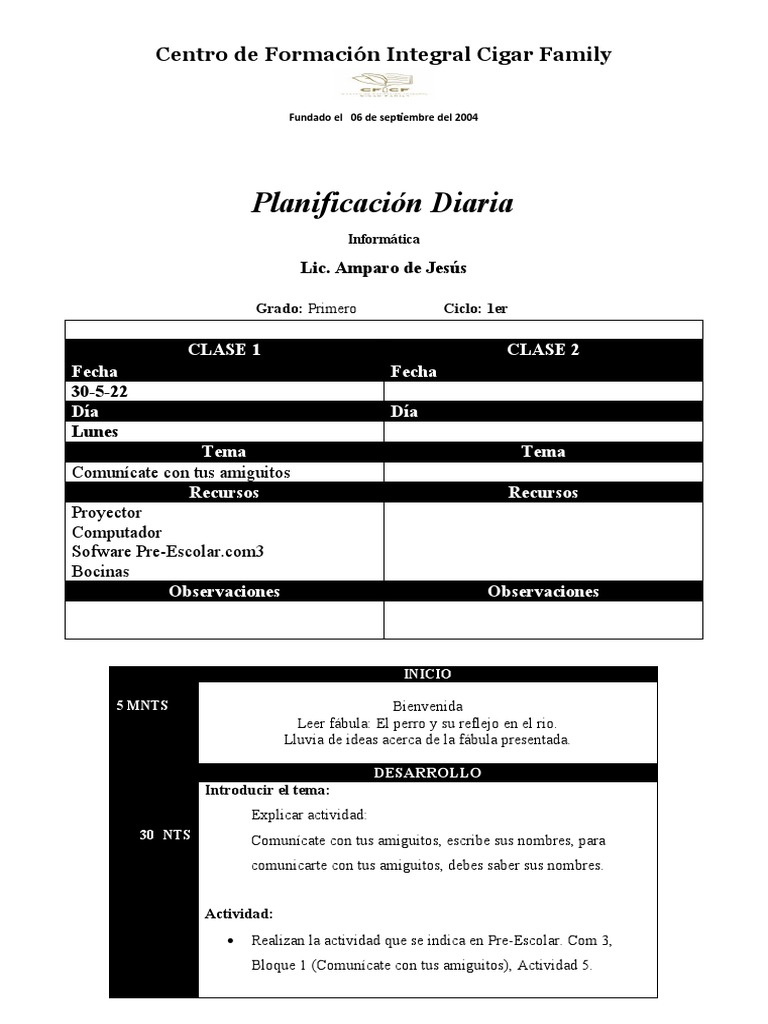 Planilla Diaria Primero 30-5-22 | PDF