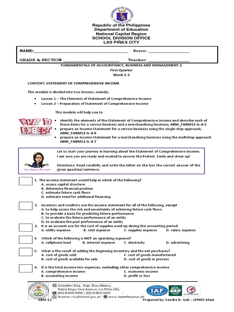 Fabm2 Q1 Week1 2 - Sci | PDF | Expense | Revenue