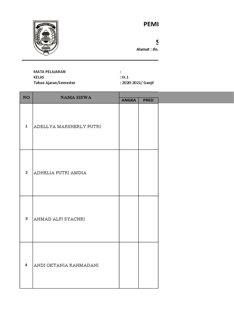 Daftar Nilai Pengetahuan Kelas Ix Smp Negeri 1 Tanah Merah Pdf