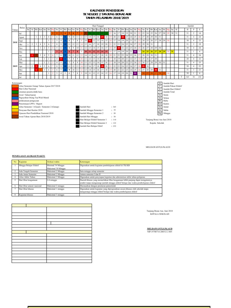 Kalender Pendidikan TK 2018/2019 | PDF