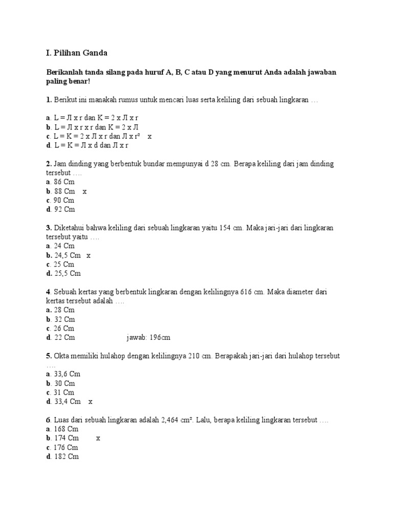 Soal Matematika Lingkaran | PDF | Griya & Taman