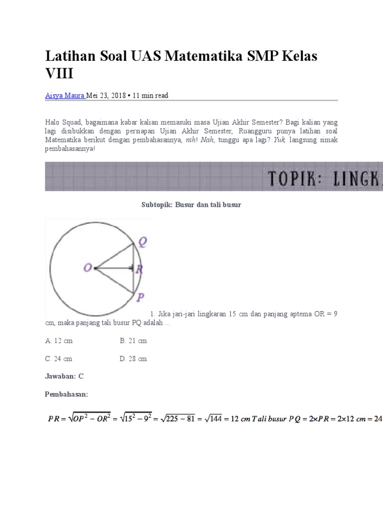 Latihan Soal UAS Matematika SMP Kelas VIII | PDF
