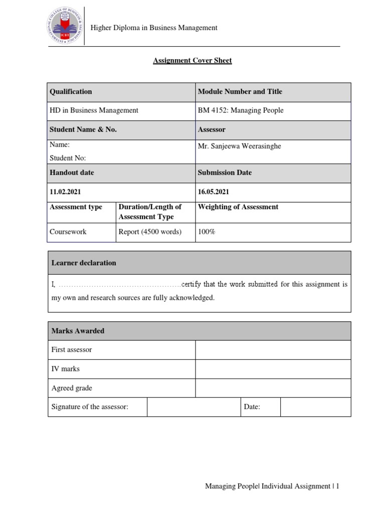 Managing People - Assignment | PDF | Change Management | Human Resource Management