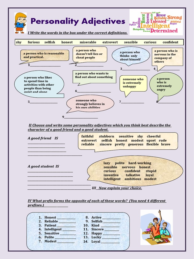 Personality Adjective Classwork | PDF