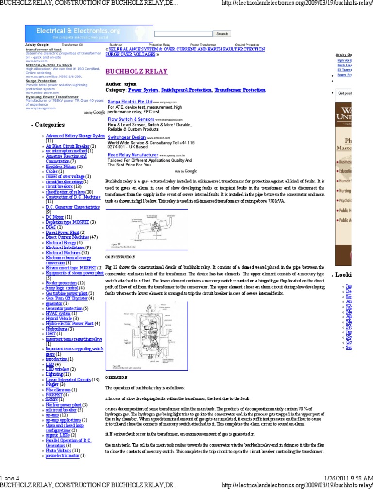 Buchholz Relay, Construction of Buchholz Relay, Design of Buchholz ...