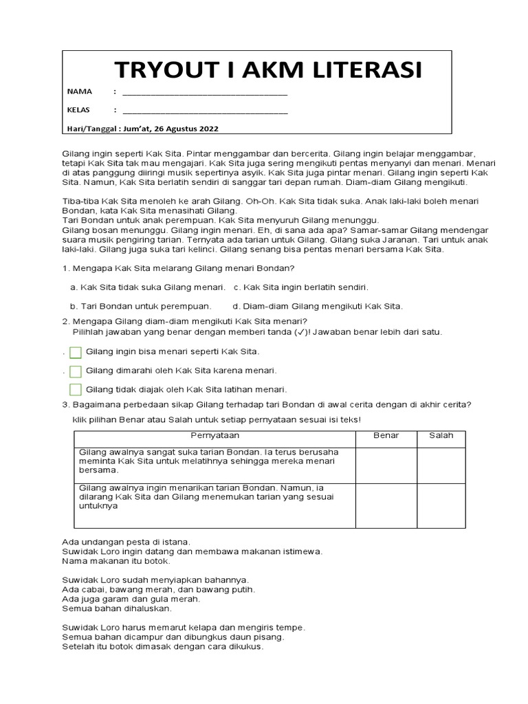 Tryout 1 AKM Literasi | PDF