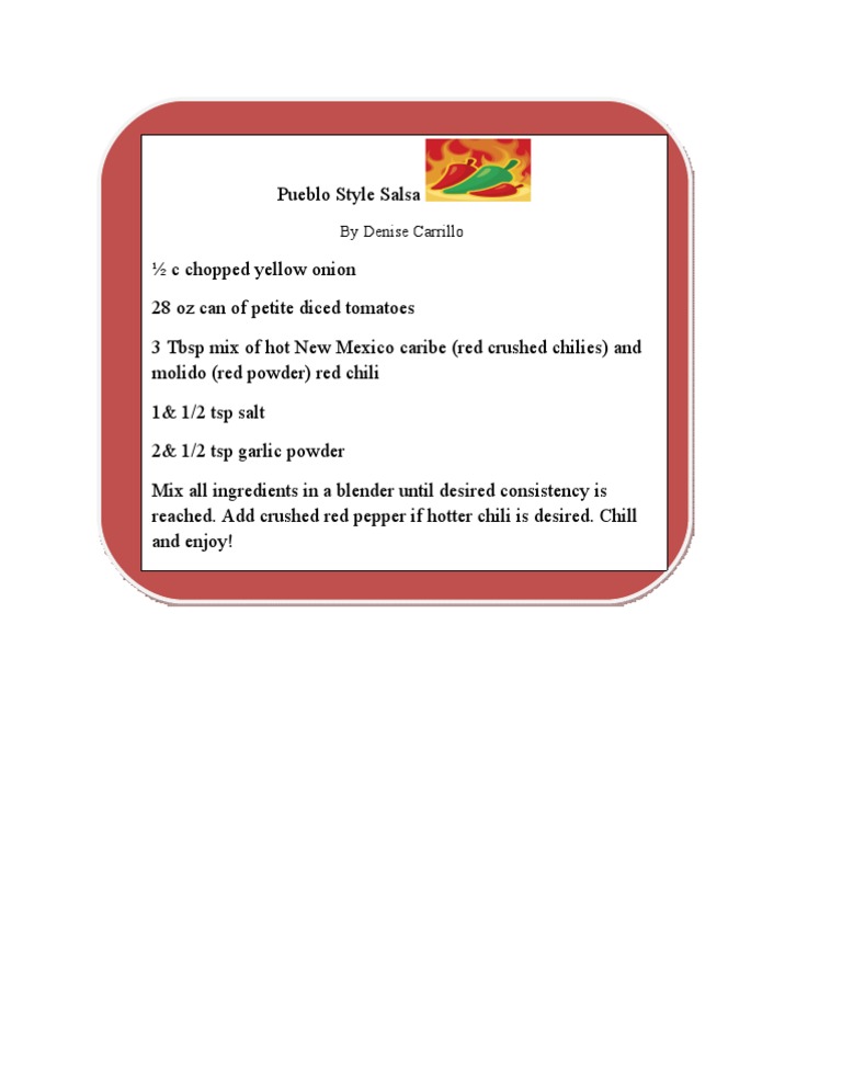 Salsa Recipe | PDF | Sports & Recreation | Cooking, Food & Wine