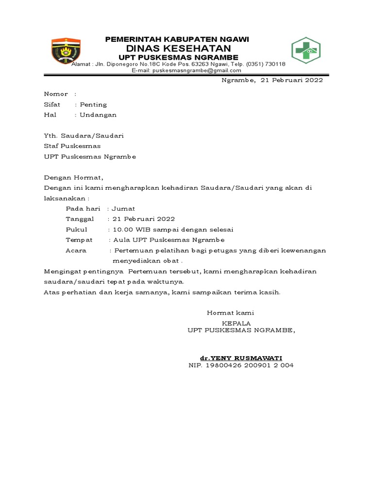 Undangan Pertemuan Pelatihan Puskesmas | PDF