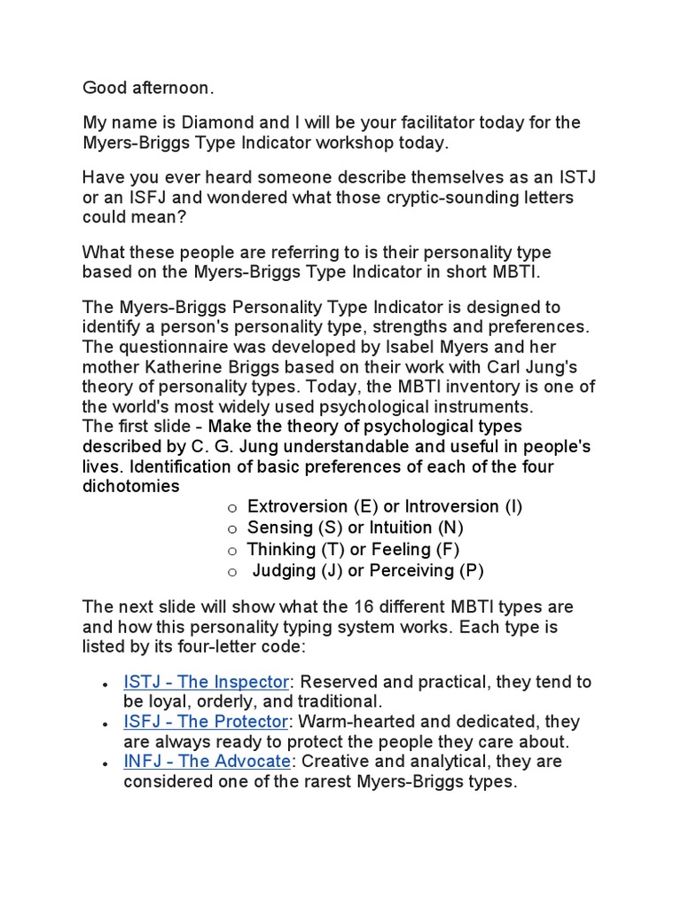 ISTJ - The Inspector ISFJ - The Protector INFJ - The Advocate | PDF ...