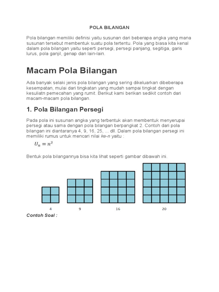 Macam-Macam Pola Bilangan dan Contohnya | PDF | Metode & Bahan Ajar